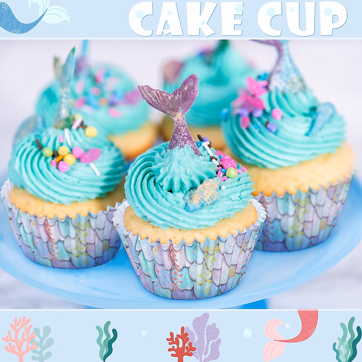 300 Count Mermaid Unicorn Cupcake Liners Mermaid Unicorn Cupcake Toppers Sea Theme Baking Cups Rainbow Mermaid Cupcake Wrappers for Mermaid Unicorn Birthday Party Supplies (Mermaid Style)