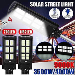 SISHUINIANHUA 3500W 4000W LED Solar Street Light PIR Motion Sensor Lamp with Remote Controller for Outdoor Garden Patio Street Lighting,Black,4000w