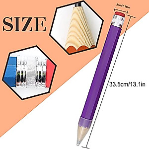 Bercoor 5 Pieces 13.1 Inch Wooden Jumbo Pencils for Props Gifts Decor, Fuuny Big Novelty Pencil with Eraser and Cap Wood Giant Pencil for Schools and Home Kids Writing