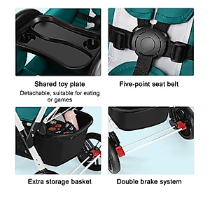 Twin Strollers for Infant Face to Face Umbrella Stroller with Adjustable Backrest Double Baby Stroller Pushchair All-Terrain Carriage, Child Tray,PU Wheels (Color : Gray 1)