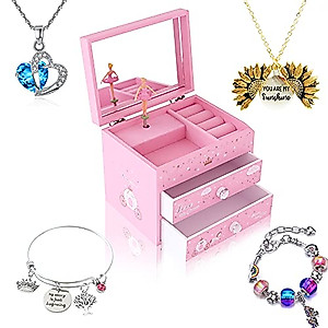 Agitation Unicorn/Princess Wooden Musical Jewelry Box for Girls with Unicorn/Princess Jewelry Set (Pink Princess2)