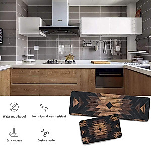 Midetoy Anti Fatigue Kitchen Mat Set of 2 Vintage Urban Tribal Standing Desk Mat Floor Mats Rug for House,Sink,Office,Kitchen 17.3"x47"+17.3"x29"