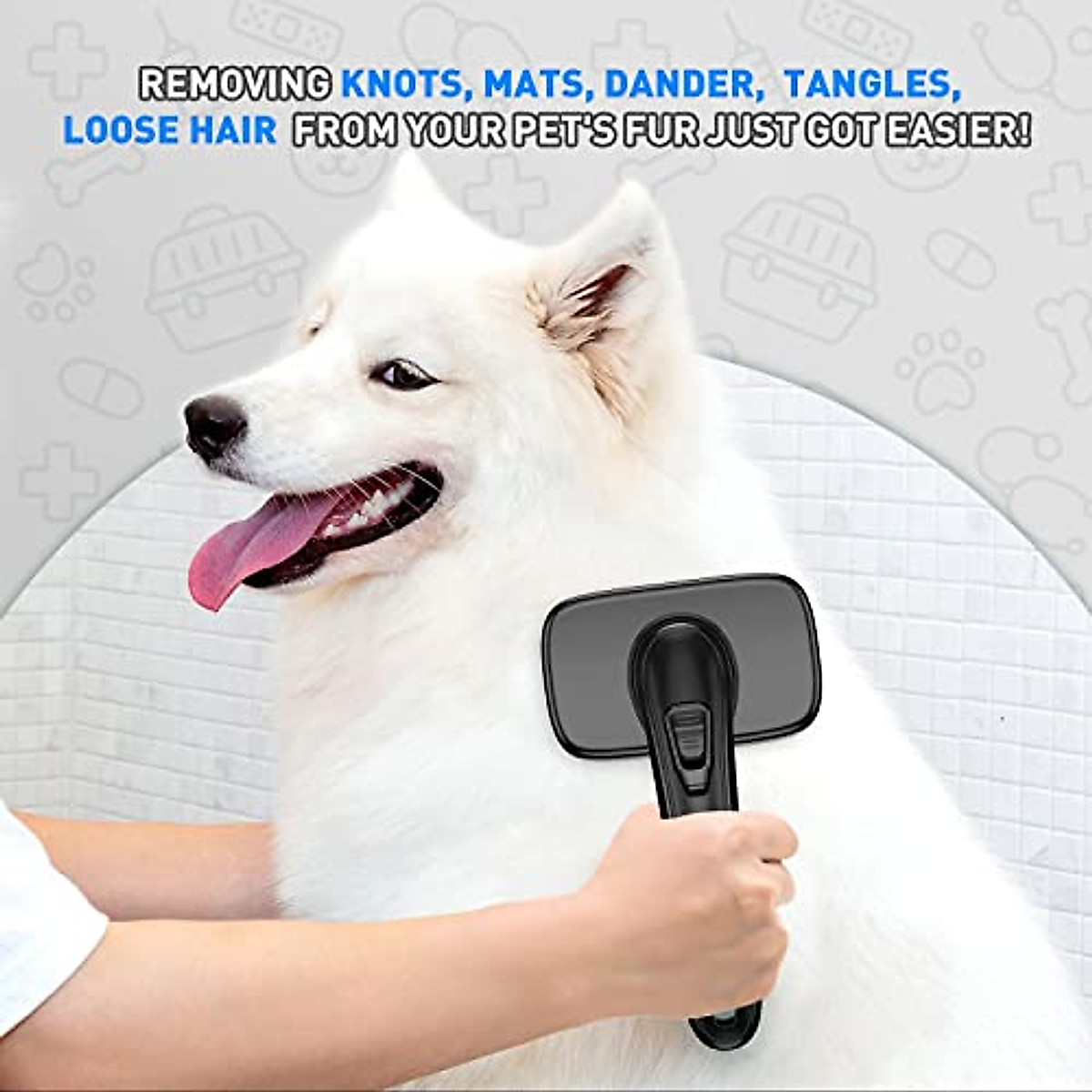 YOPETAYU Dogs Self Cleaning Slicker Brush for Shedding & Grooming Long Short Haired Cats, Pet Retractable Brushes for Large Medium Small. Removes Loose Fur, Undercoat, Mats Tangled Hair, Black