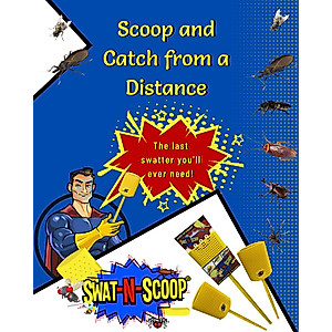 Swat-N-Scoop Heavy Duty Fly Swatter and Spider Catcher and Release (Pack of 3). Insect Fly Catchers for Inside Home. House Fly Killer or Humane Bug Catcher with Built in Insect Scoop.