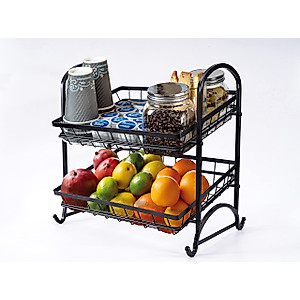 Giftburg Stackable Can Rack Organizer, Angle 2-Tier Tray Display Stand, Fruit Basket Stand, Potato Chip Rack, Multifunctional Can Dipsenser for Storing Canned Snacks Drinks and more, Black