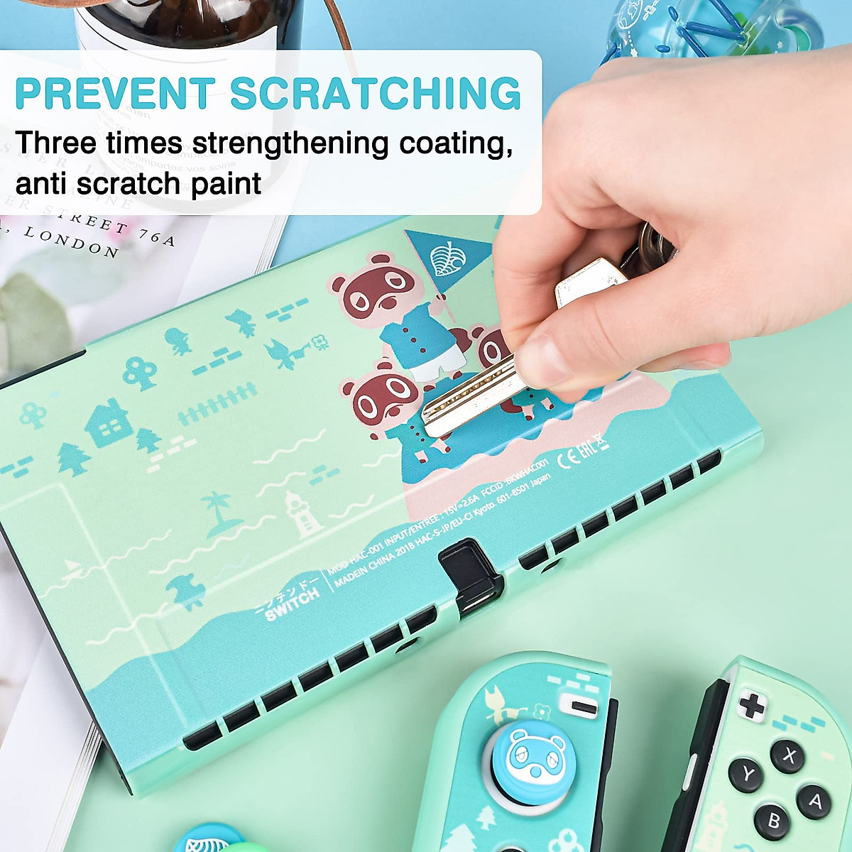 DLseego Animal Crossing Switch OLED Case Protective Cover Dockable Hard Shell Joy Con Skin Accessory With 4PCS Thumb Grips Caps and 2PC Screen Protectors
