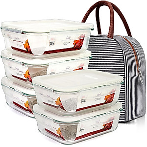 DAS TRUST 5 Pack 36oz Glass Food Storage Containers Meal Prep Containers Reusable Fridge Organizers Lunch Container for Adults Food Storage Containers with Lids Airtight Pizza Storage Salad Container