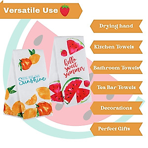 Kitchen Towels Lemon & Watermelon Home Collection 2Pcs Printed Summer Spring Absorbent Tropical Bar Dish Hand Decoration Bathroom Towel 15x25in Drying Soft Feel 100% Polyester Cooking Baking Gifts Set