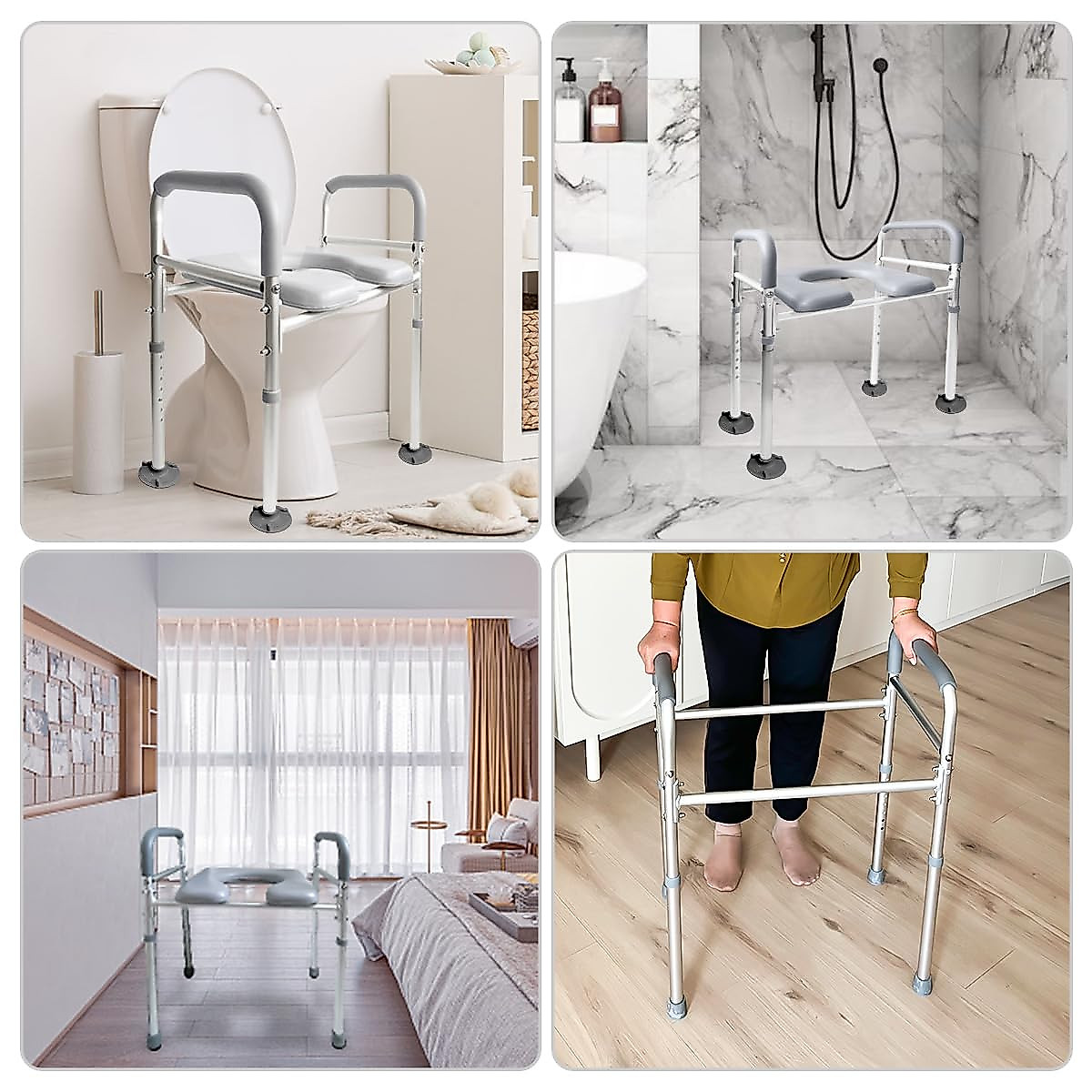 Eosprim Toilet Seat Risers for Seniors Elongated, Raised Toilet Seat with Handles, Toilet Safety Frames & Rails for Elderly and Handicap, Elevated Shower Commode Chair with Arms, Toilet Lift Grab Bar