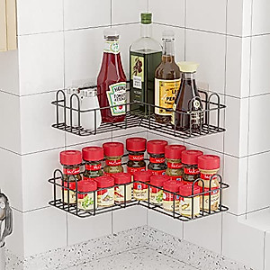 Corner Shower Caddy, 2 Pack Self Adhesive Bathroom Organizer with Inside Hooks, No Drilling Bathroom Storage Shelves, Wall Mounted Shampoo Holder Rack for RV Apartment