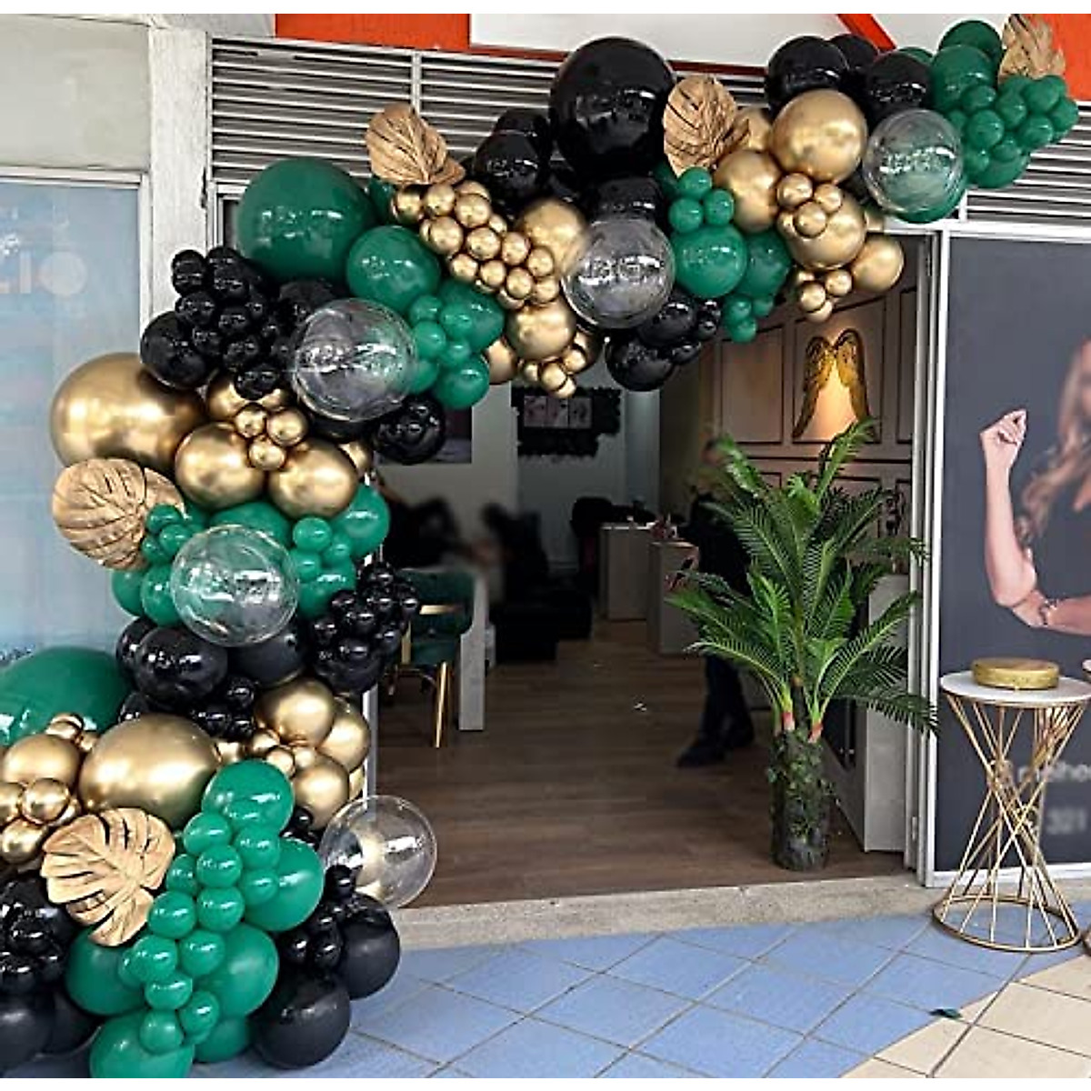 Enanal 147pcs Green Gold Balloon Garland Arch Kit, Dark Green Black and Chrome Gold Latex Balloons with BoBo Balloons for Birthday Wedding Anniversary Graduation Party Decorations (Green)