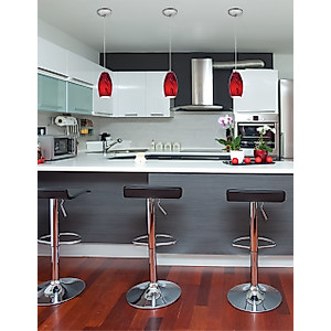 Merlot Glass Pendant - Cord - Brushed Steel Finish - Red Sky Glass Shade