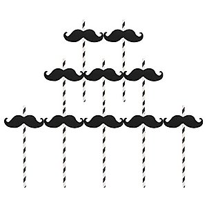 VALICLUD 20Pcs Mustache Party Straws Striped Paper Straws Drinking Straws for Wedding New Year Birthday Party Supplies Black