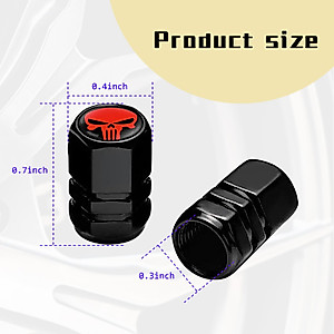 ZKFAR Pack-4 Skull Car Wheel Tire Valve Stem Caps, Universal Dust Proof Valve Stem Covers, Car Air Valve Caps Cover (Red)