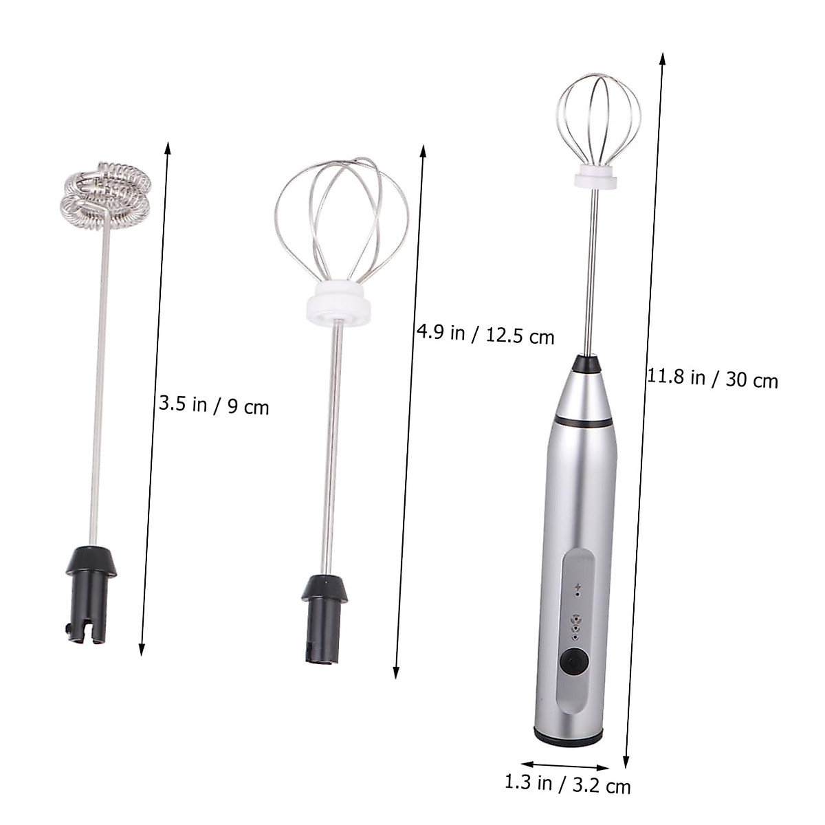 SHOWERORO Rechargeable Maker Whisk Stirrer Handheld Blender 3-speed Beater Silver
