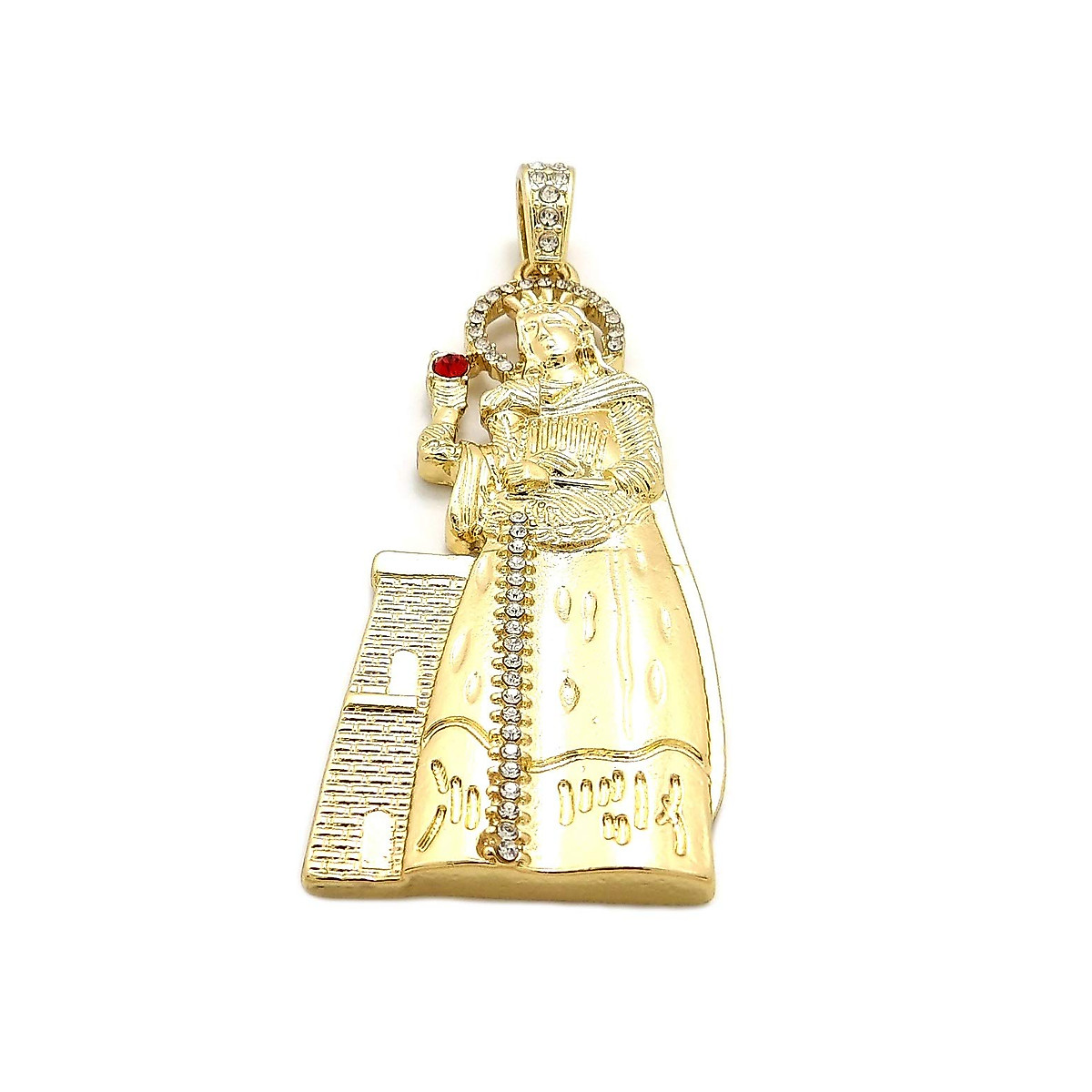 NYFASHION101 Stone Stud Saint Barbara Large Pendant for Necklace in Gold-Tone