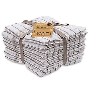 AMOUR INFINI Terry Grid Dish Cloths Pack of 8 Highly Absorbent, Quick Dry Dish Rags Super Soft Premium Kitchen Dish Cloth for Washing Dishes Dish (12x12 Inch - Beige)