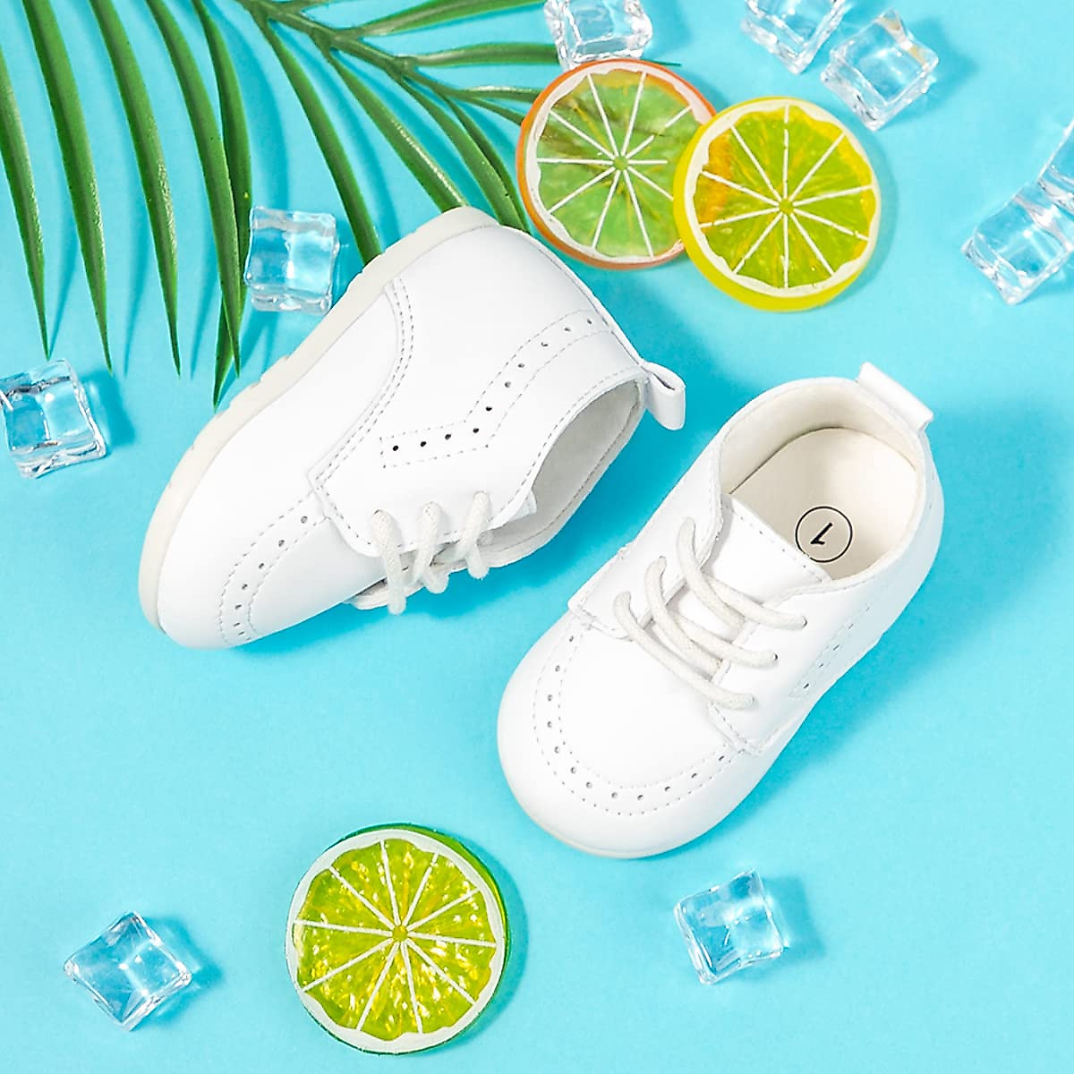 Sawimlgy Baby Boys Girls Premium Soft Leather Oxfords Dress Wedding Shoes Sturdy Rubber Sole Waterproof Lace Up Ankle Shoes Brogue Formal Loafers First Walker Newborn Infant Toddler Lazy Crib Shoes