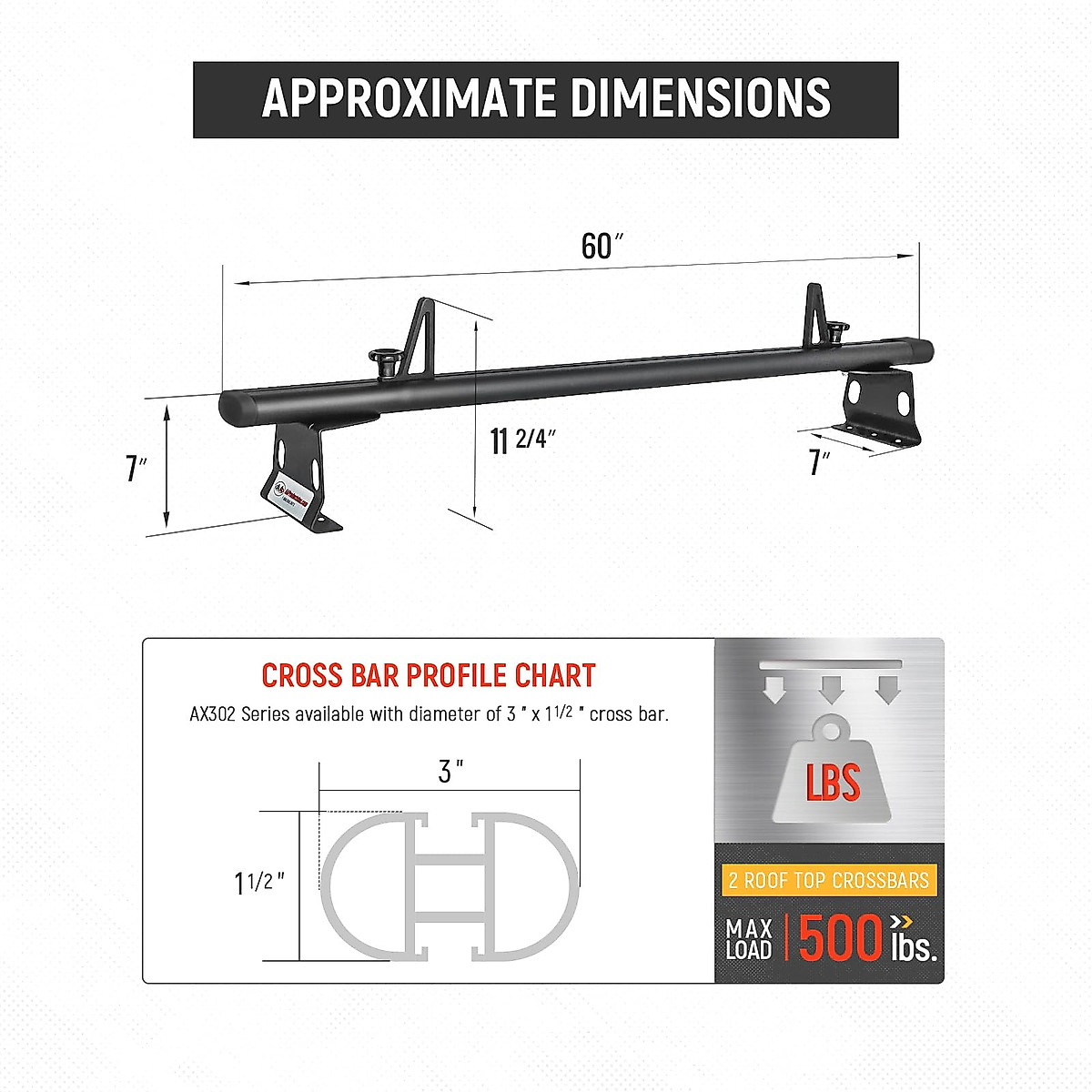 AA-Racks Model ADX32-TR Compatible Ford Transit Connect 2008-13 Aluminum 2 Bar (60") Utility Drilling Van Roof Rack System with Ladder Stopper Sandy Black