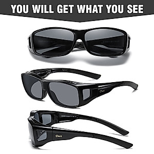 DUCO Wraparound Fitover Glasses Polarized Wear Over Sunglasses for Men Women UV Protection Sun Glasses Driving 8953 (L Size Black Frame Gray Lens)