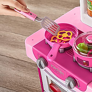 Temi Play Kitchen Playset Pretend Food - 53 PCS Pink Kitchen Toys for Toddlers, Toy Accessories Toddler Set w/Real Sounds and Light, Toddler Outdoor Playset for Kids, Girls & Boys