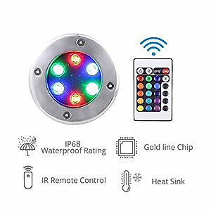 RGB Swimming Pool Underwater Light - Submersible LED Fountain Light, LED Ground Spotlight with Remote Control, IP68 Waterproof Buried Garden Lamp, Color Changing Recessed Underwater Spotlight (Color