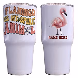 Flamingo Spirit Animal Gift Mug for Coworkers and Friends Personalized Engraved 30oz Tumbler Insulated Steel Gift Idea
