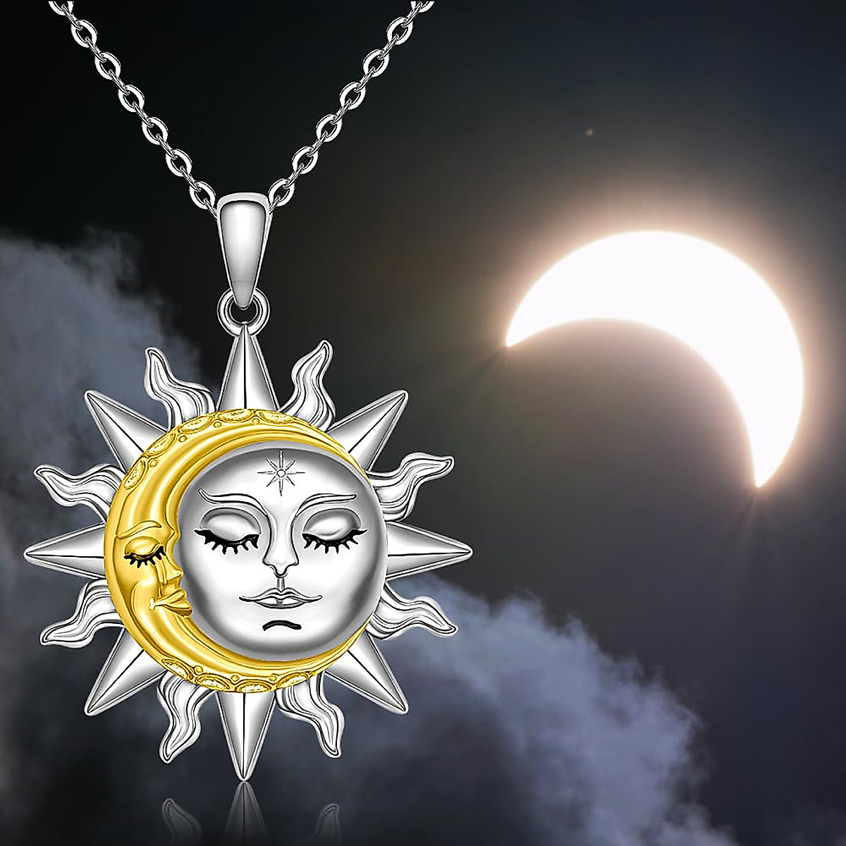 Jewlikee Sun Necklace Gold and Silver Moon Necklaces for Women Sun Moon Pendant Sunshine Sterling Silver for Couples Gift