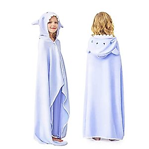 ZIONOR Bamboo Hooded Towel for Kids - 35'' x 50'' Extra Large Bath Towels for Kids 3-10 Yrs, Premium Soft Towels for Boys Girls, Ultra Absorbent and Hypoallergenic (Purple, Shark)