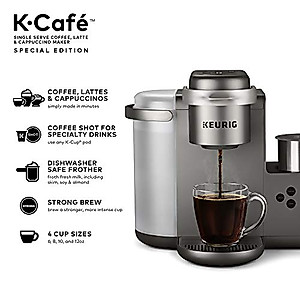 Keurig K-Cafe Special Edition Single Serve K-Cup Pod Coffee, Latte and Cappuccino Maker, Comes with Dishwasher Safe Milk Frother, Shot Capability, Nickel