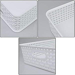 AnnkkyUS 4-Pack White Plastic Basket Trays, Rectangle Paper Storage Baskets