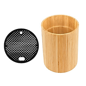 VaeFae Bamboo Round Knife Holder with Slots for Knife Sharpener and Scissors, Universal Knife Block, Kitchen Knife Storage with Unique Slot Design