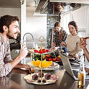 fanquare 3-Tier Floral Royal Cupcake Stand, Vintage Fruit Plate with Gold Trim, Dessert Stand for Birthday, Wedding, Tea Party