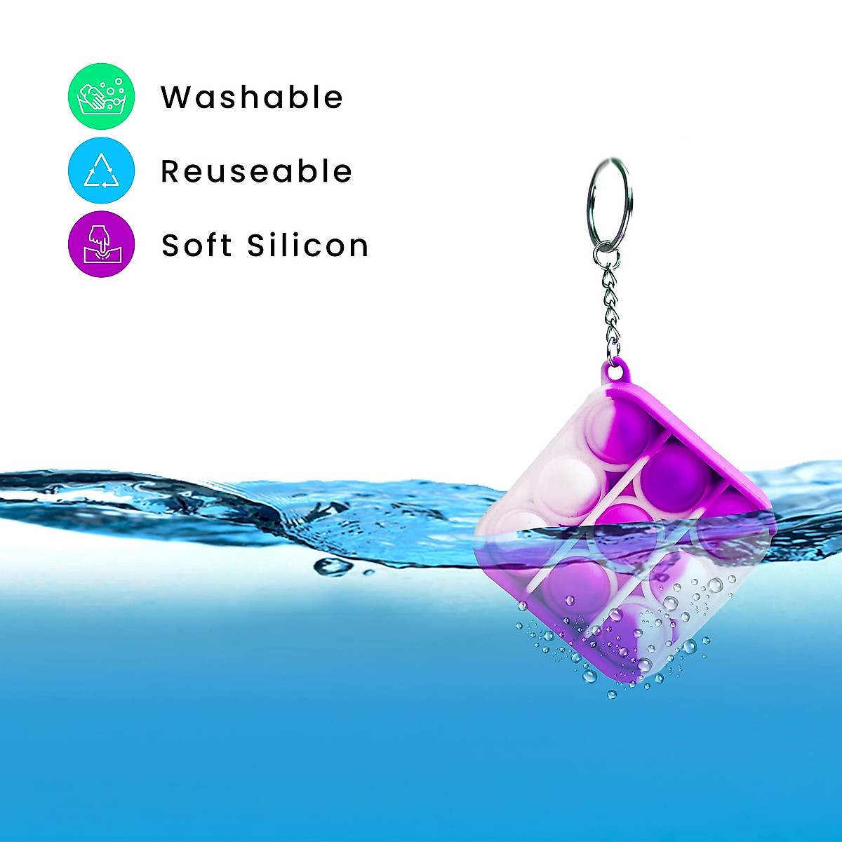 Pack of 3 Mini Pop it Keychain Fidget Toy, Stress Relief , Square Keychain Pop it, Mini pop Keychain, Anti Anxiety Toys for Kids and Adults Autism