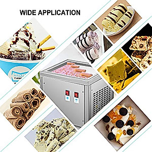 VEVOR Commercial Rolled Ice Cream Machine, Stir-Fried Ice Cream Roll Machine with Single Square Pan, Stainless Steel Stir-Fried Ice Cream Roll Maker, Yogurt Cream Machine for Bars Cafés Dessert Shops