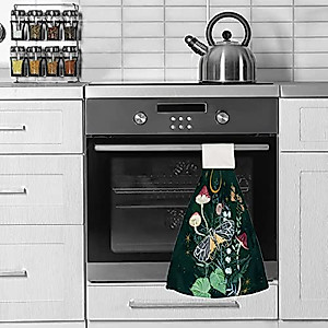 Kitchen Towel-Mushroom Moth Art Painting-Hand Towels Tie Towel Soft Microfiber Absorbent Washcloth Also for Bathroom Hand Sink Laundry Room RV Tabletop 2pcs