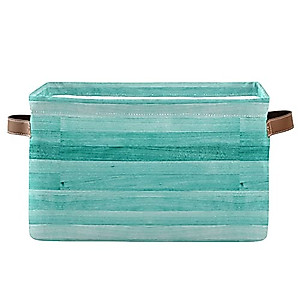 ALAZA Teal Turquoise Green Wood Large Storage Basket with Handles Foldable Decorative 1 Pack Storage Bin Box for Organizing Living Room Shelves Office Closet Clothes