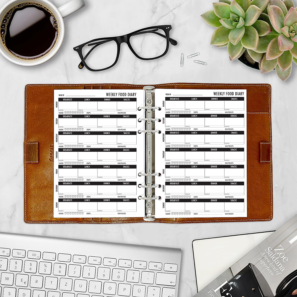 A5 Weekly Food Diary Planner Insert Refill, 5.83″ x 8.27″, Fits 6-Rings Binders - Filofax, LV GM, Moterm, Choice of Quantity