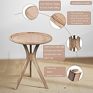 COVLON Farmhouse Side Table, Natural Wood Tray Top Sofa End Table, Soild Wood Rustic Accent Table, Nightstand for Family, Living Room or Dinning