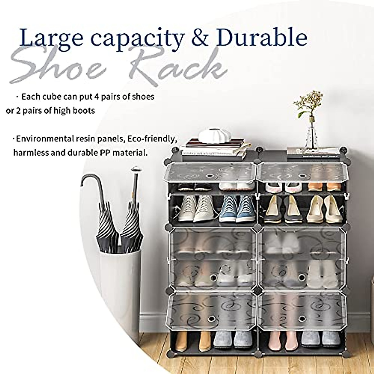 Aeitc 72 Pairs Shoe Rack Organizer Shoe Organizer Expandable Shoe Storage Cabinet Narrow Standing Stackable Space Saver Shoe Rack for Entryway, Closet with Hook and Side Shelf,48"x12"x72"