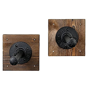 MyGift Wall Mounted Garment Hanger, Industrial Style Burnt Wood and Black Metal Pipe 4-Slot Clothing Wall Rack, Valet Bar, Set of 2