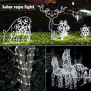 Solar Rope Lights, 66 Feet 200 LED 8 Modes Solar Rope String Lights Outdoor Fairy Lights Rope Waterproof Tube Lights with Solar Panel for Outdoor Indoor Home Decoration Garden Patio Parties