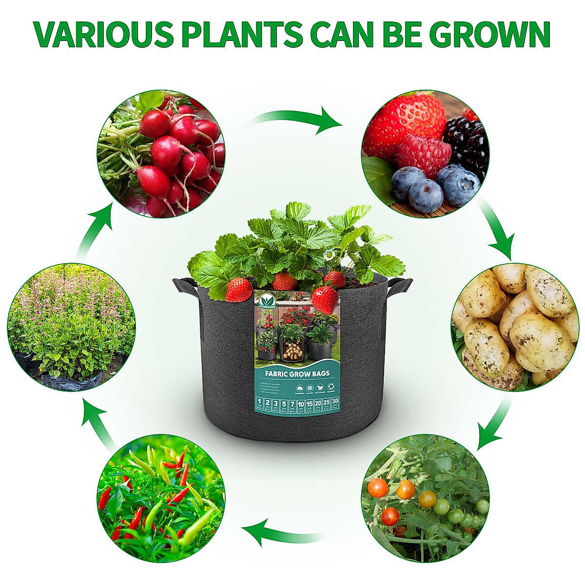 HYDGOOHO Plant Grow Bags 10 Gallons-5 Pack Multi-Purpose Nonwoven Fabric Pots with Durable Handles,Outdoor Garden Plant Pots for Vegetables Fruits Flowers Herb Succulent Bonsai Plants (Black)