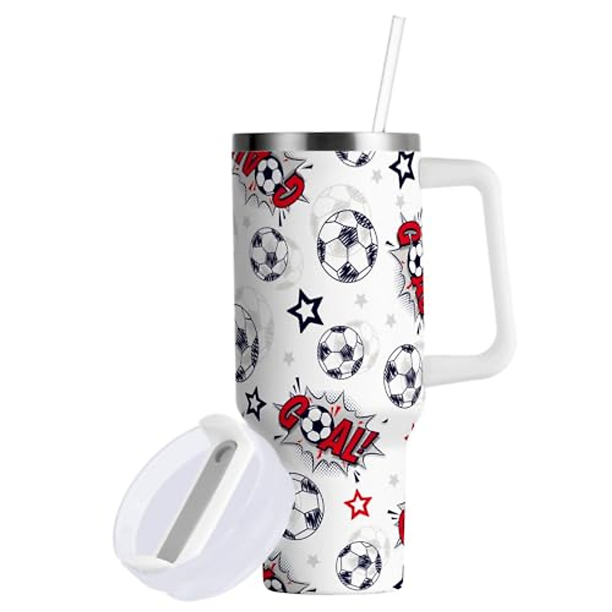 ARGTILDN 30 oz Tumbler Football Game Soccer Insulated Travel Mug with Handle and Straw Lid Stainless Steel Vacuum Coffee Cup Tea Beverage Container Water Bottles for Car Sports office