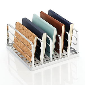 mDesign Metal Divided Stackable Purse Organizer for Closets, Bedrooms, Dressers, Shelves - Closet Shelf Storage Solution for Purses, Clutches, Wallets, Accessories - 5 Sections - Chrome