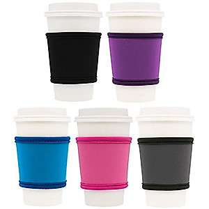 Coffee Cup Sleeves – Premium Neoprene Insulated Reusable Coffee & Tea Cup Sleeves – Best for 12oz-24oz Cups at Starbucks, McDonalds, Peets, Caribou Coffee (5 Pack, Assorted Colors)
