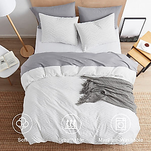 White Duvet Cover Queen Size - Boho Bedding Queen Duvet Cover Set, 3 Piece Tufted Double Brushed Boho Duvet Cover with Zipper Closure, 1 Queen Size Duvet Cover 90x90 Inches and 2 Pillow Shams