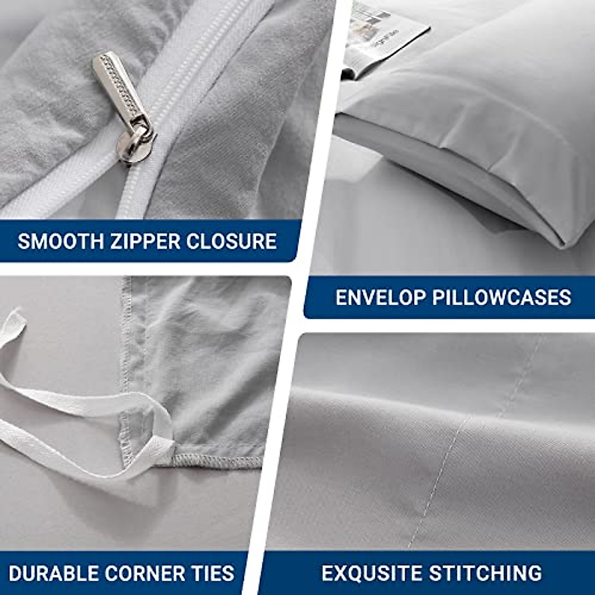 Sasttie Duvet Cover King Size, Light Grey Ultra Soft Prewashed King Duvet Cover Set, 3 Pieces, 1 Duvet Cover with Zipper Closure and Corner Ties (104''x90''), 2 Pillowcases (20''x 36'')