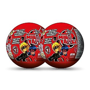Miraculous Ladybug, 4-1 Surprise Miraball, 2 Pack, Toys for Kids with Collectible Character Metal Ball, Kwami Plush, Glittery Stickers and White Ribbon (Wyncor)