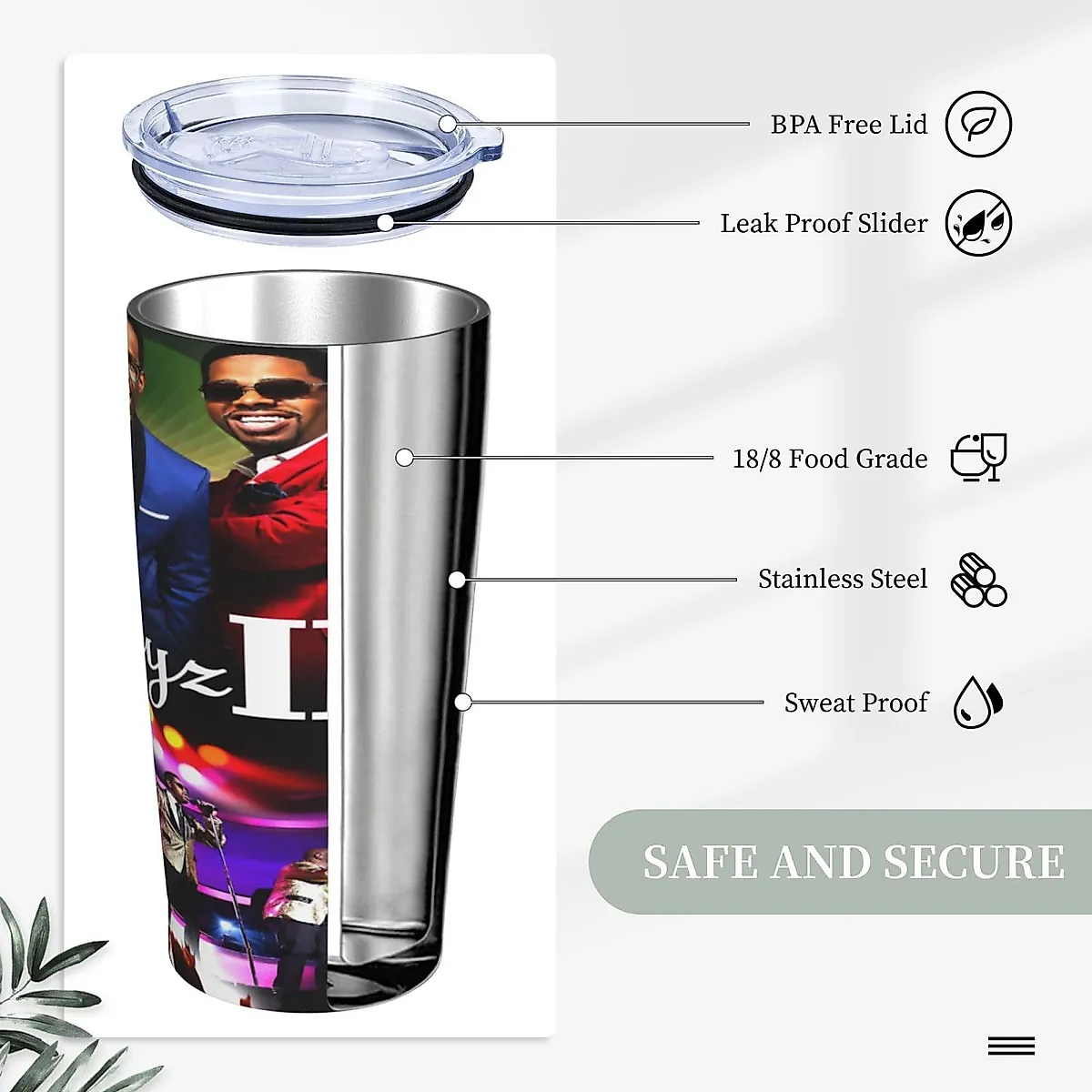 ONIAWO Boyz Musics II Men Stainless Steel Insulated Tumbler 20oz with lid Travel Mug with Straw for Cold Hot
